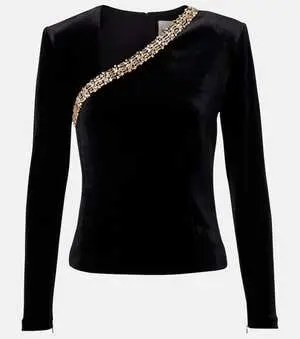 Roland Mouret Asymmetric Embellished Velvet Top