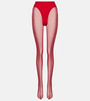 MUGLER Re/edit Sheer Tulle Tights - Red