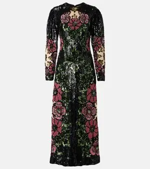 La DoubleJ Clingy Swing Sequined Maxi Dress - Black