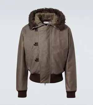 Our Legacy Compel Shearling-trimmed Leather Jacket - Green