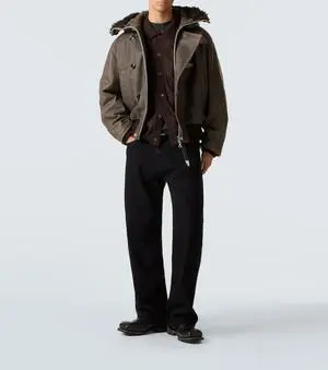 Our Legacy Compel Shearling-trimmed Leather Jacket - Green