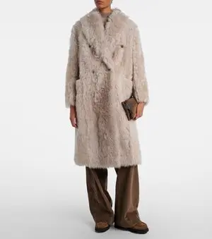 Brunello Cucinelli Double-breasted Shearling Coat - Beige