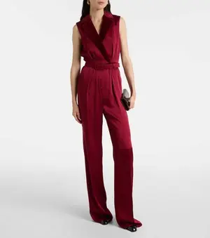 Max Mara Scalata Velvet-trimmed Satin Jumpsuit - Red