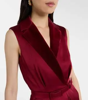 Max Mara Scalata Velvet-trimmed Satin Jumpsuit - Red