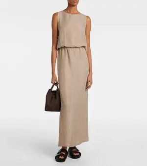 LESET Stella Sequined Linen-blend Maxi Skirt - Beige