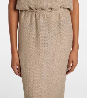 LESET Stella Sequined Linen-blend Maxi Skirt - Beige