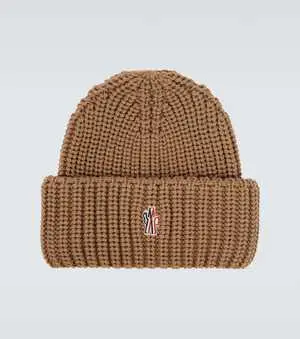 Moncler Logo Ribbed-knit Virgin Wool Beanie - Brown