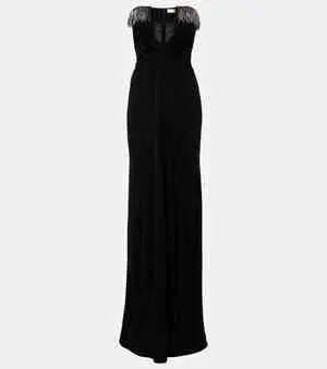 Christopher Esber Arced Palm Beaded Jersey Maxi Dress