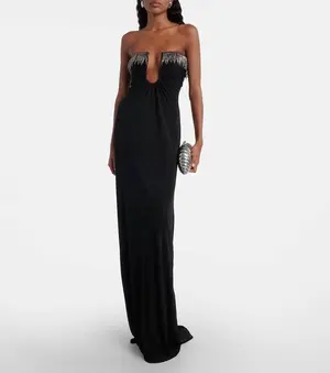 Christopher Esber Arced Palm Beaded Jersey Maxi Dress