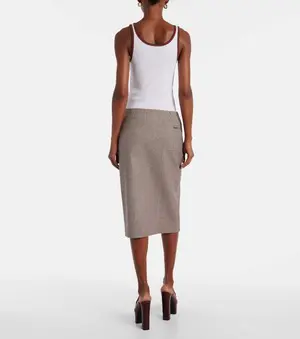 Gucci Gingham Wool Midi Skirt - Brown