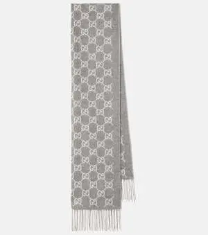 Gucci Gg Fringed Cashmere Scarf - Grey