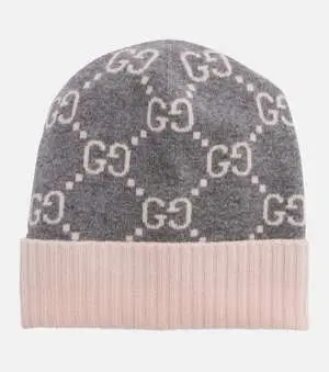 Gucci Gg Cashmere Jacquard Beanie - Grey