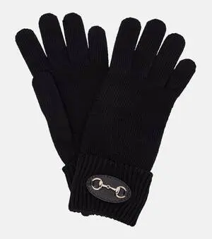 Gucci Horsebit Ribbed-knit Wool Gloves - Black