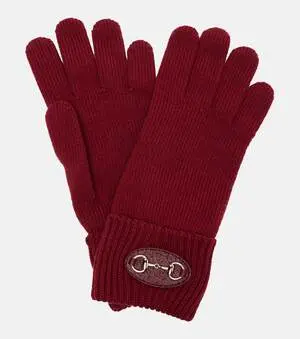 Gucci Horsebit Ribbed-knit Wool Gloves - Burgundy