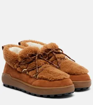 Bogner Chamonix Shearling-trimmed Suede Ankle Boots - Brown