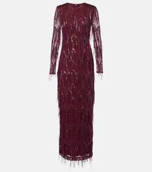 ROTATE BY BIRGER CHRISTENSEN Fringed Sequined Mesh Gown