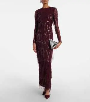 ROTATE BY BIRGER CHRISTENSEN Fringed Sequined Mesh Gown
