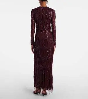 ROTATE BY BIRGER CHRISTENSEN Fringed Sequined Mesh Gown