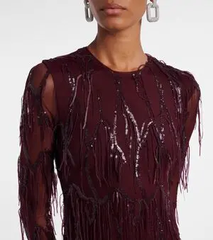 ROTATE BY BIRGER CHRISTENSEN Fringed Sequined Mesh Gown