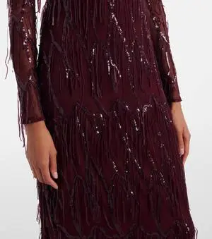 ROTATE BY BIRGER CHRISTENSEN Fringed Sequined Mesh Gown