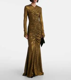 Norma Kamali Gathered Sequined Gown
