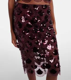 ROTATE BY BIRGER CHRISTENSEN Embellished Mesh Midi Skirt
