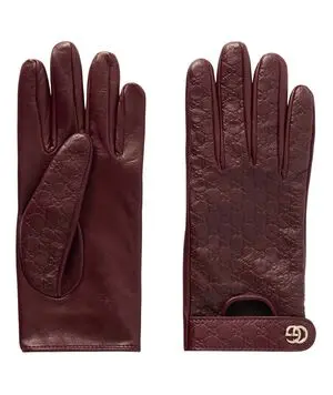 Gucci Debossed Leather Gloves - Burgundy