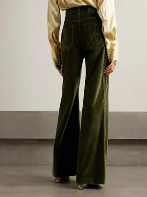 La DoubleJ Cotton-velvet Flared Pants - Green