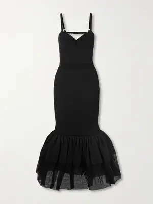 Givenchy Tiered Pleated Ribbed-knit Maxi Dress