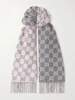 Gucci Fringed Jacquard-knit Cashmere Scarf - Gray