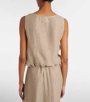 LESET Stella Sequined Linen-blend Top - Beige