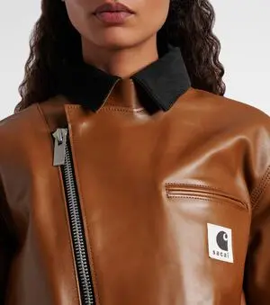 Sacai X Carhartt Asymmetric Leather Jacket - Brown