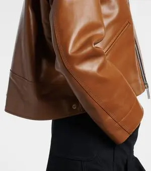 Sacai X Carhartt Asymmetric Leather Jacket - Brown