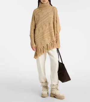 Goldbergh Asymmetrical Turtleneck Wool-blend Sweater With Fringing