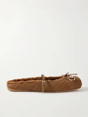 Gucci Leather-trimmed Shearling Ballet Flats - Brown