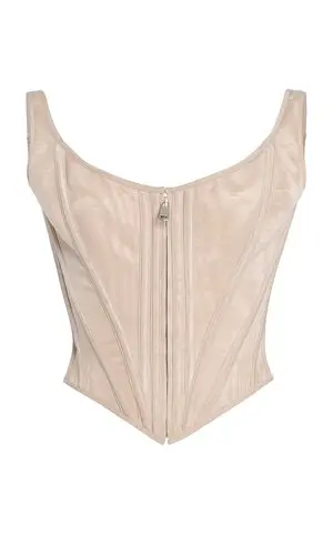 WIEDERHOEFT Zip-front Venus Corset In Moire - Silver