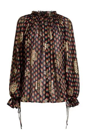 Etro Ruffled Metallic Silk Shirt Multi