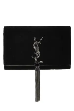 Saint Laurent Velvet Kate Tassel Wallet On Chain - Black