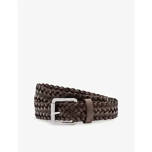 REISS Woven Leather Belt - Chocolate