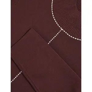 REISS Contrast-stitch Stretch-knit Jumper - Burgundy Camel