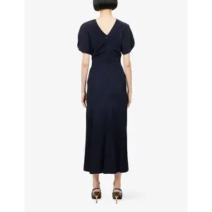 Victoria Beckham Gathered-waist Velvet Midi Dress