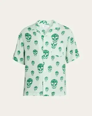 Alexander McQueen Skulls Crepe De Chine Camp Shirt - Green
