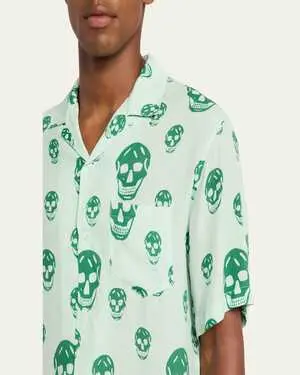 Alexander McQueen Skulls Crepe De Chine Camp Shirt - Green