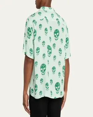 Alexander McQueen Skulls Crepe De Chine Camp Shirt - Green
