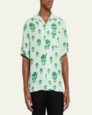 Alexander McQueen Skulls Crepe De Chine Camp Shirt - Green