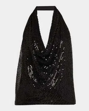 Ramy Brook Alice Sequined Halter Blouse - Black
