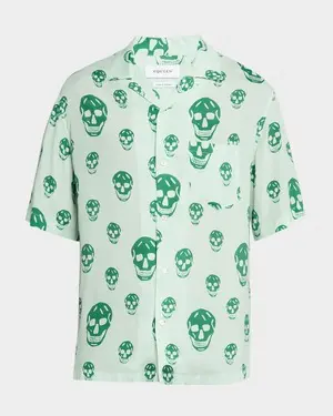 Alexander McQueen Skulls Crepe De Chine Camp Shirt Green