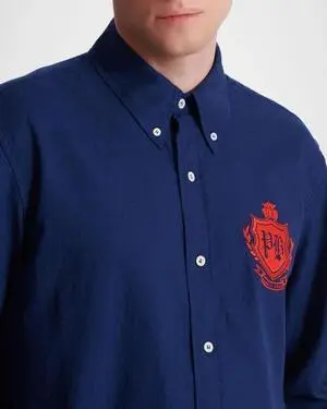 Balmain Apos;s Oxford Cotton College Emblem Button-down Shirt - Blue