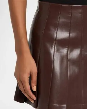 Alice + Olivia Carter Pleated Vegan Leather Mini Skirt - Dark Choco