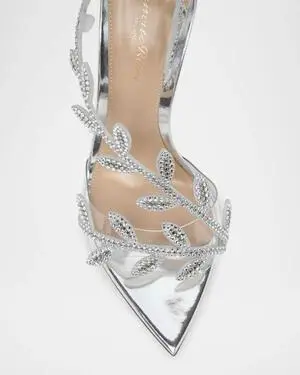 GIANVITO ROSSI Crystal Branch Slingback Sandals Silver